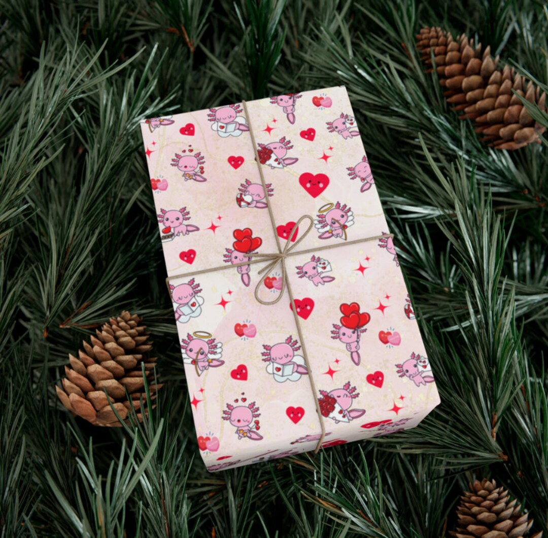 Axolotl Cute Wrapping Paper, Ajote, Salamander, Amphibia, Cute Animal ...