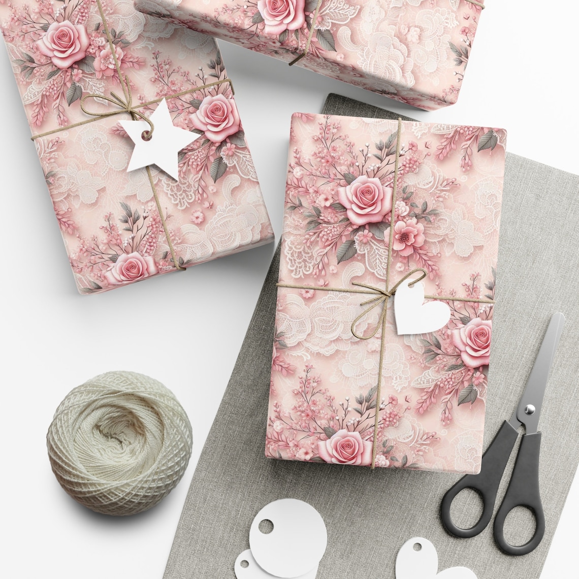 Rose Lace Style Gift Wrap, Romantic Pink Design, Wedding, Anniversary ...
