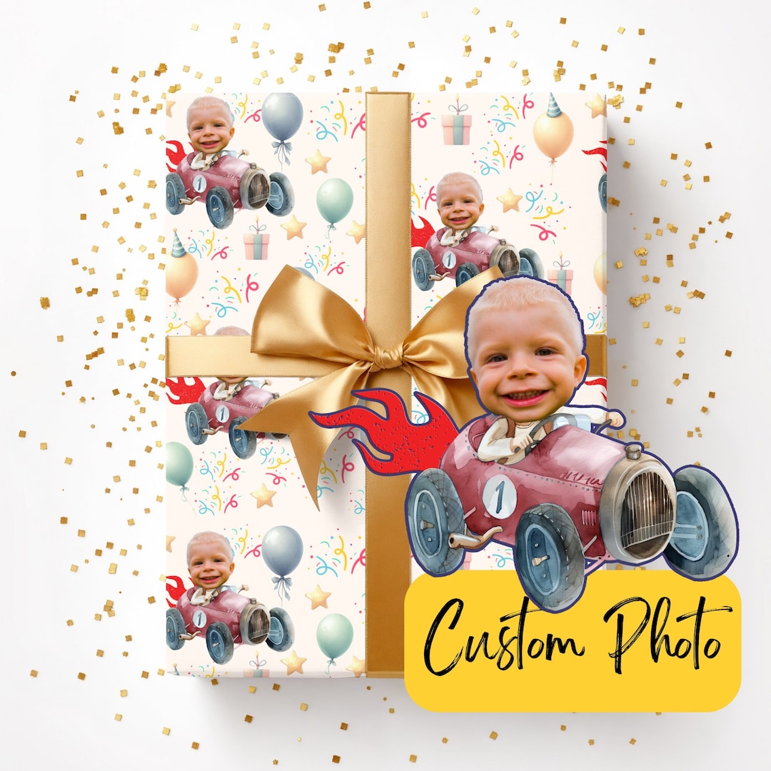 Custom Race Car Wrapping Paper, Personalized Real Face, Unique Gift ...