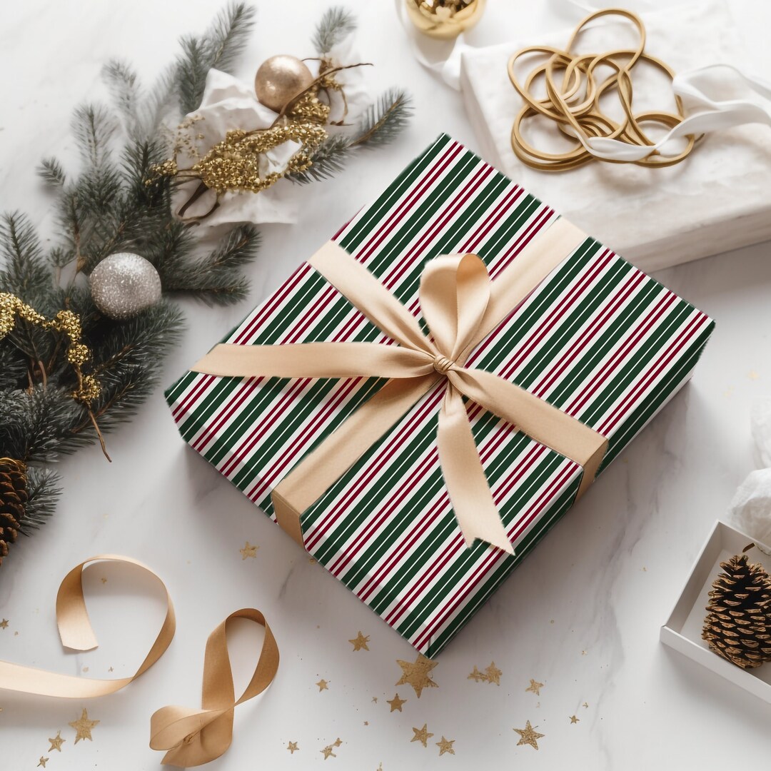 Minimalist Holiday Wrapping Paper, Striped Gift Wrap Paper, Burgundy ...