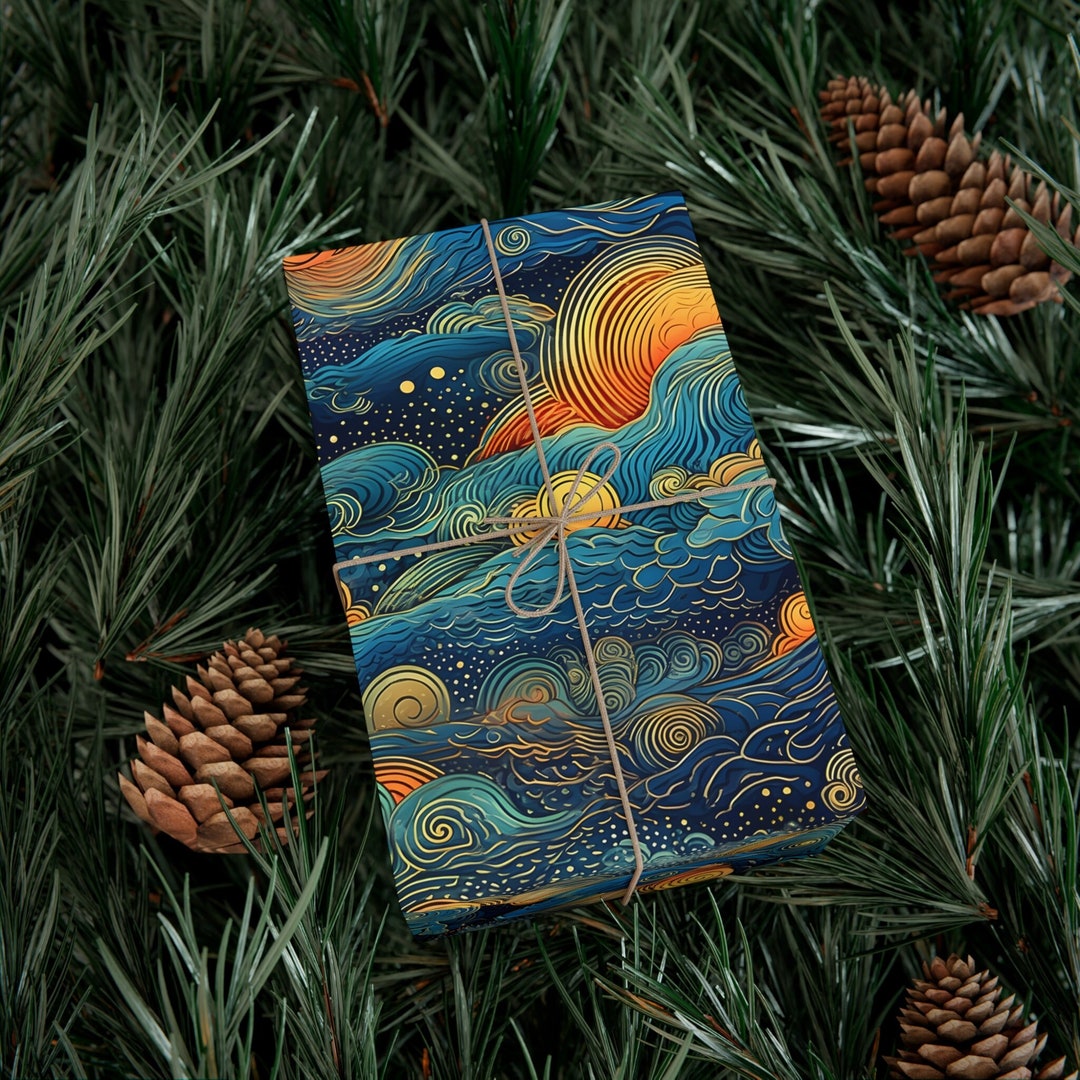 Starry Night Style Wrapping Paper, Satin Finish, Dreamy Night Sky ...