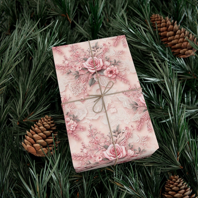 Rose Lace Style Gift Wrap, Romantic Pink Design, Wedding, Anniversary ...