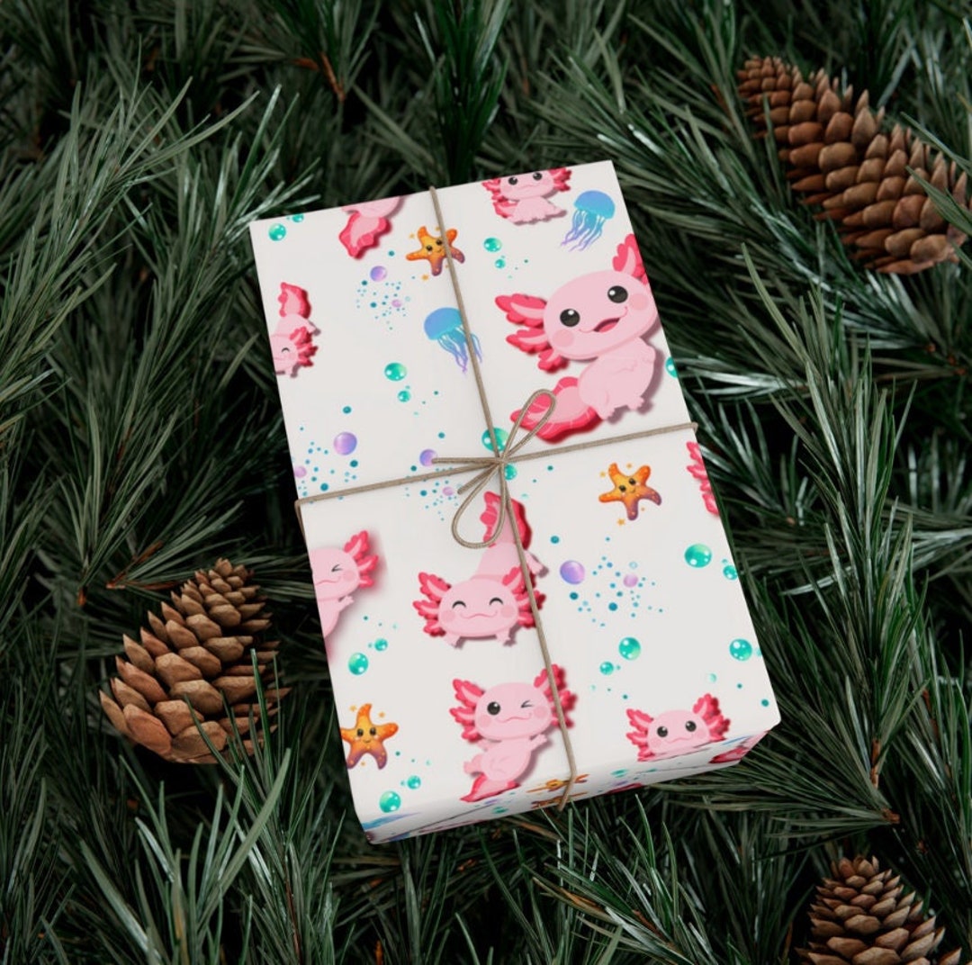 Axolotl Cute Wrapping Paper, Ajote, Salamander, Amphibia, Cute Animal ...