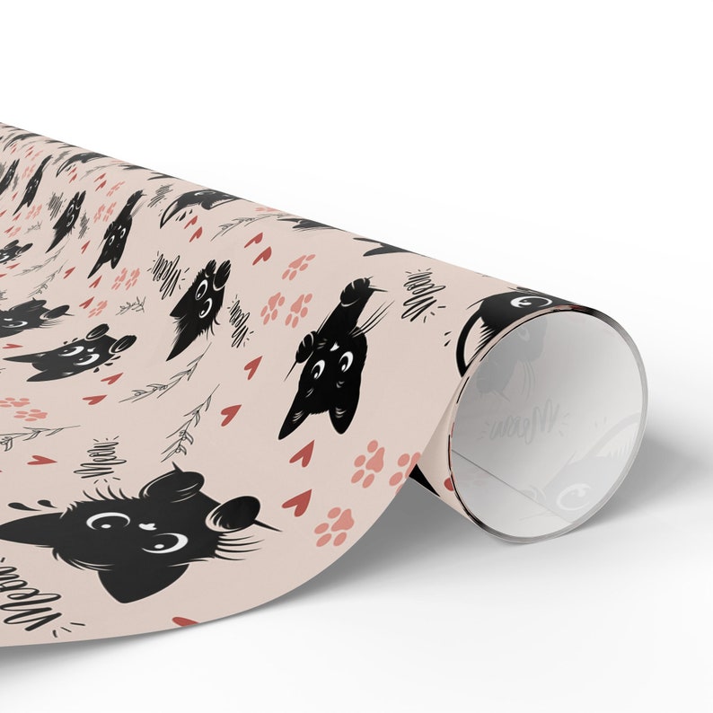 Black Cat Wrapping Paper, Peekaboo, Soft Cute Graphics, Animal Lover ...