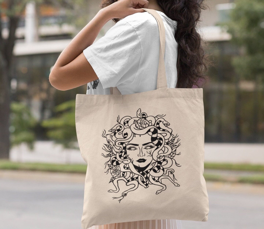 Medusa Tote Bag Natural or Black Greek Mythology Snakes - Etsy