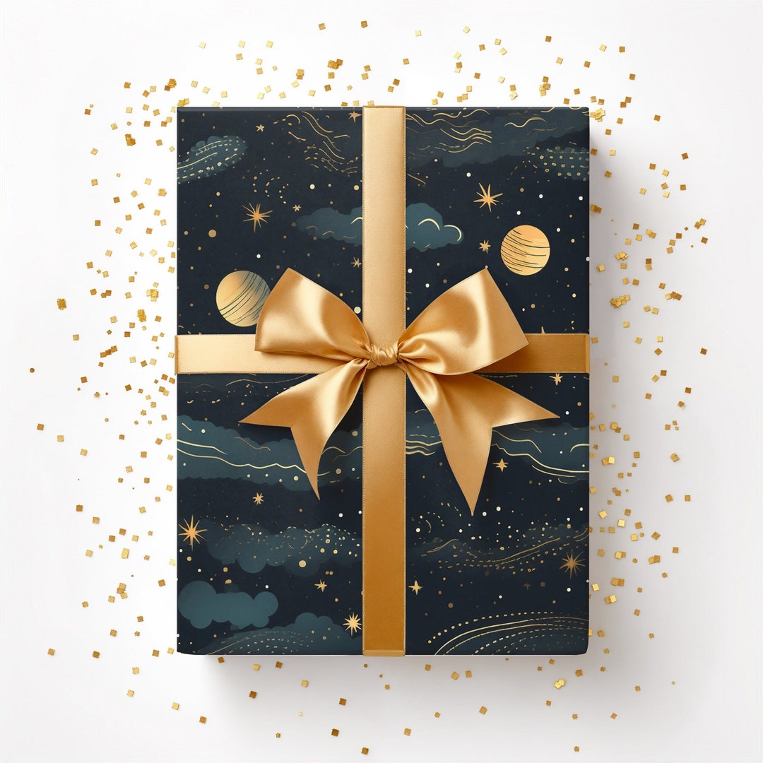 Dreamy Night Sky Gold Gift Wrap Paper, Special Design for Unique Gifts ...
