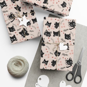 Black Cat Wrapping Paper, Peekaboo, Soft Cute Graphics, Animal Lover ...