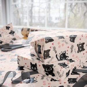 Black Cat Wrapping Paper, Peekaboo, Soft Cute Graphics, Animal Lover ...