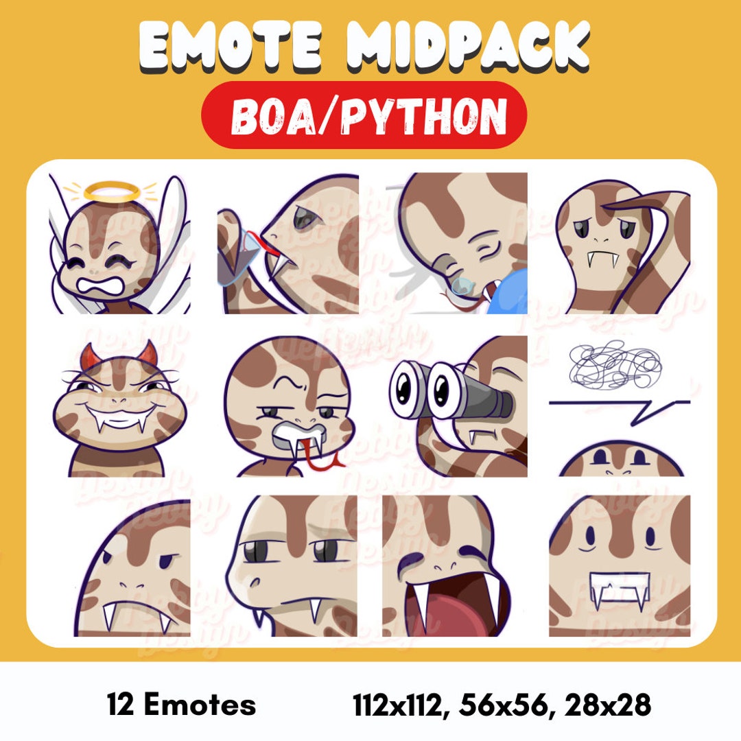 Boa Snake Twitch Emote Midpack |12 Cute Kawaii Chibi | Bit Badges ...