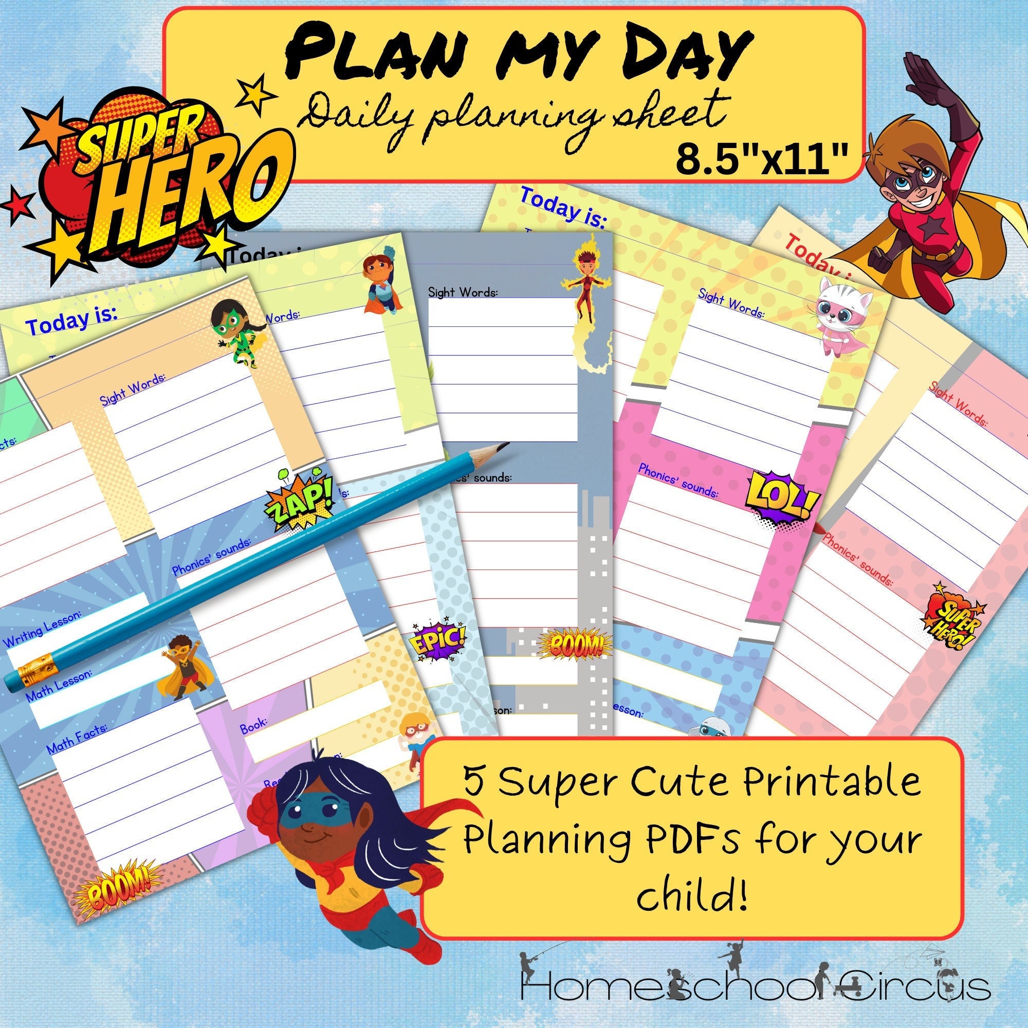 Printable Plan My Day Printable Planning Sheets for Early Elementary for Super Hero Kids - Etsy