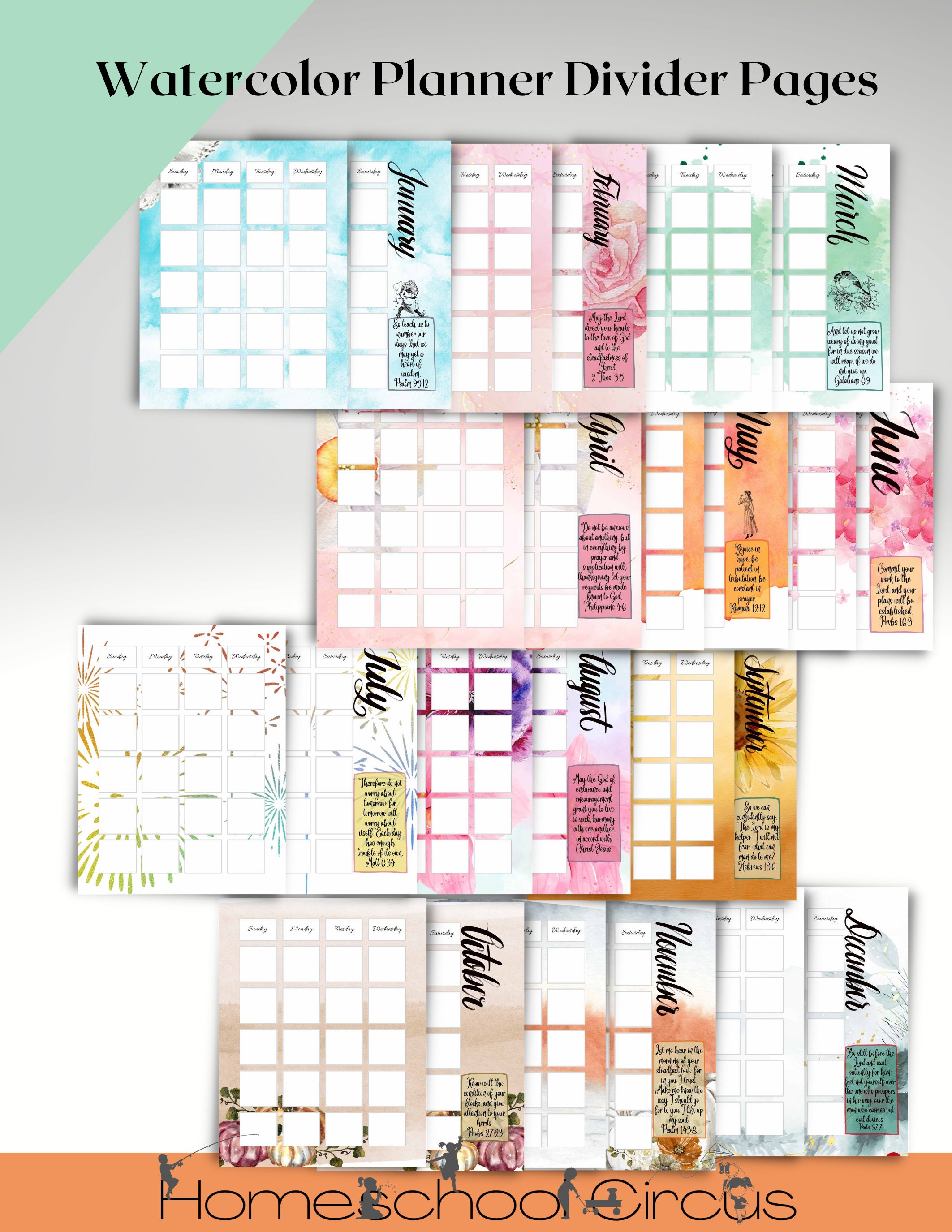 Un-dated Monthly Calendar Dividing Pages for a Planner Printable ...
