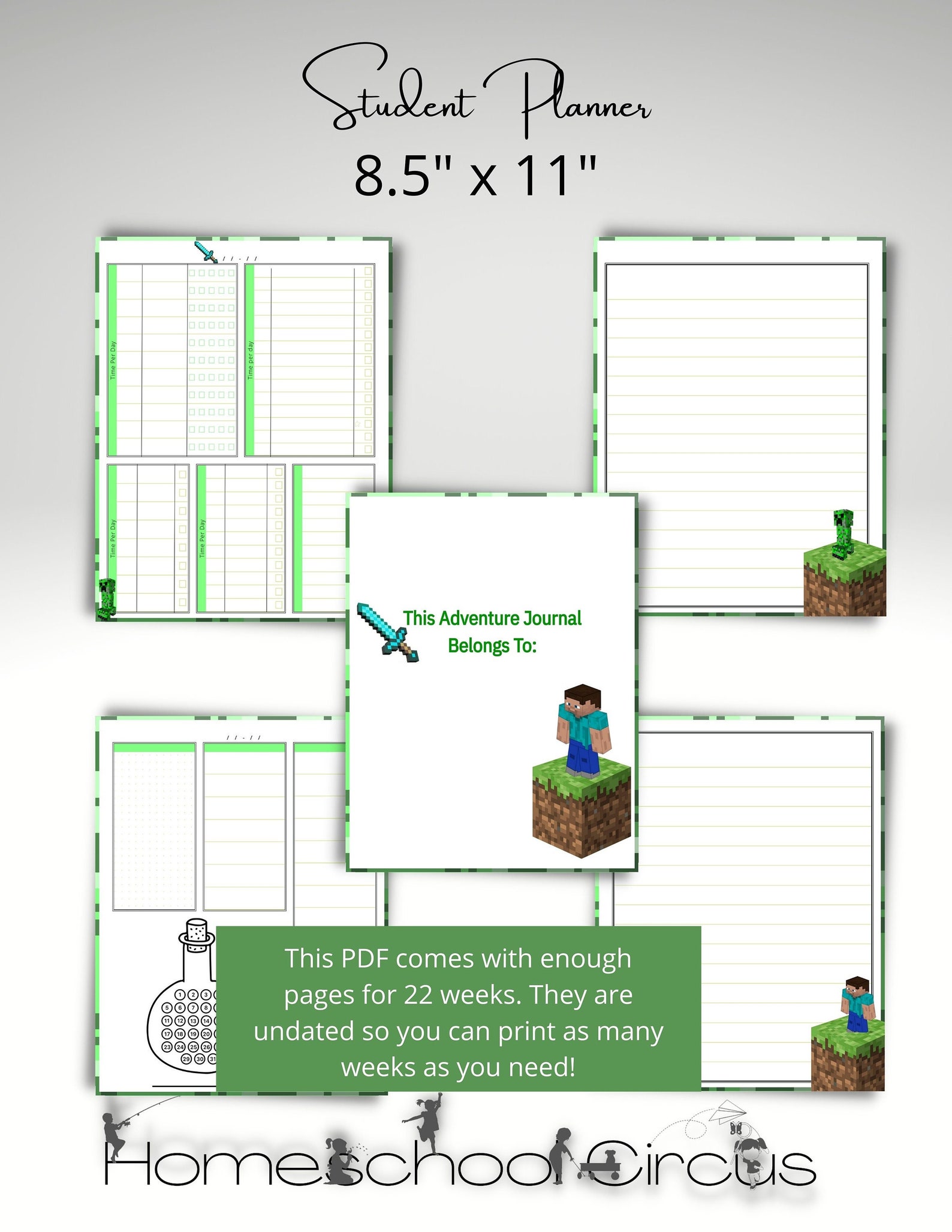 Minecraft-student Planner Time Management Homeschool School - Etsy