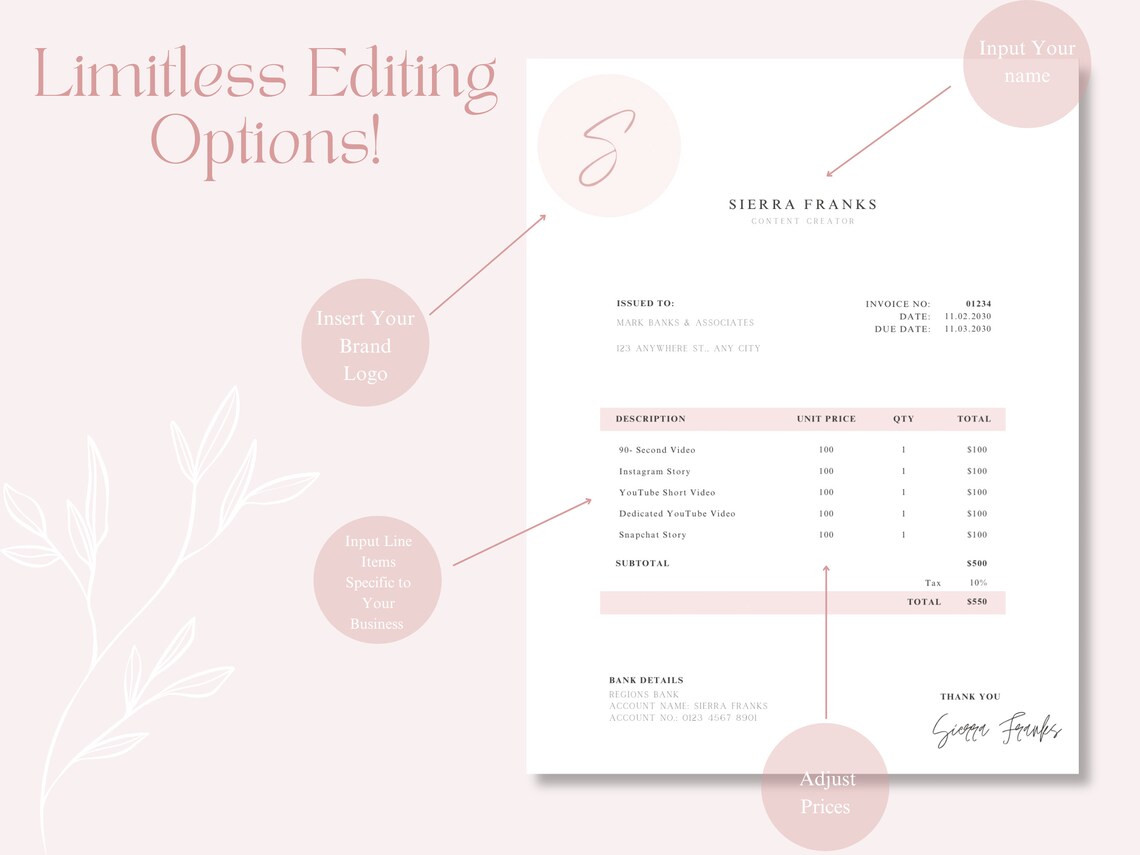 Editable Canva Invoice Template,invoice Template,minimalist Invoice ...