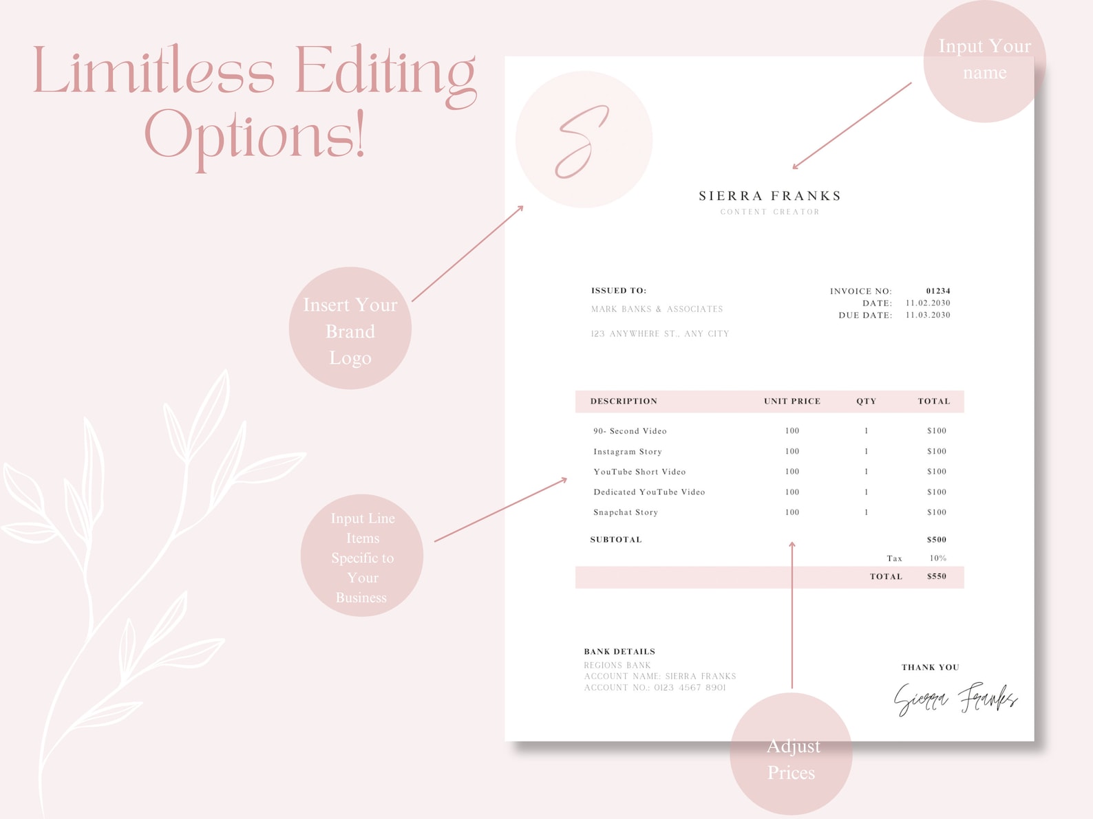 Editable Canva Invoice Template,invoice Template,minimalist Invoice ...