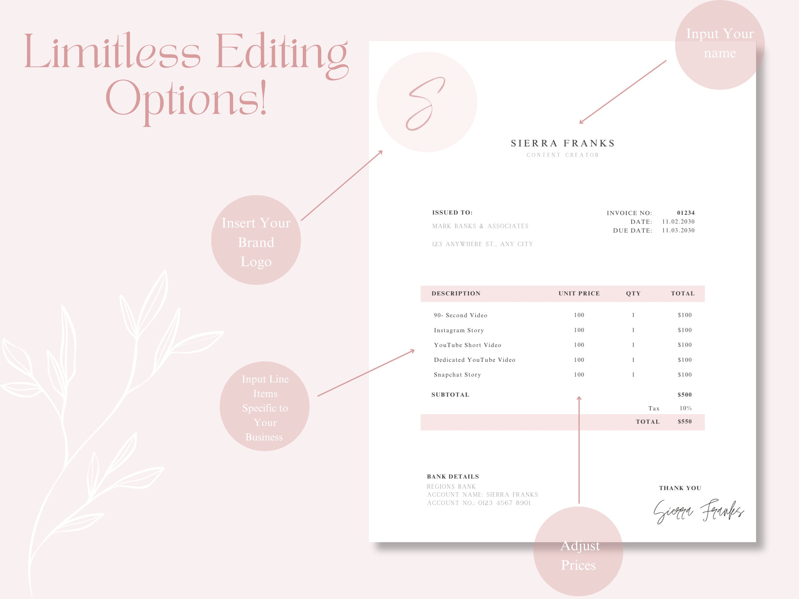 Editable Canva Invoice Template,invoice Template,minimalist Invoice ...