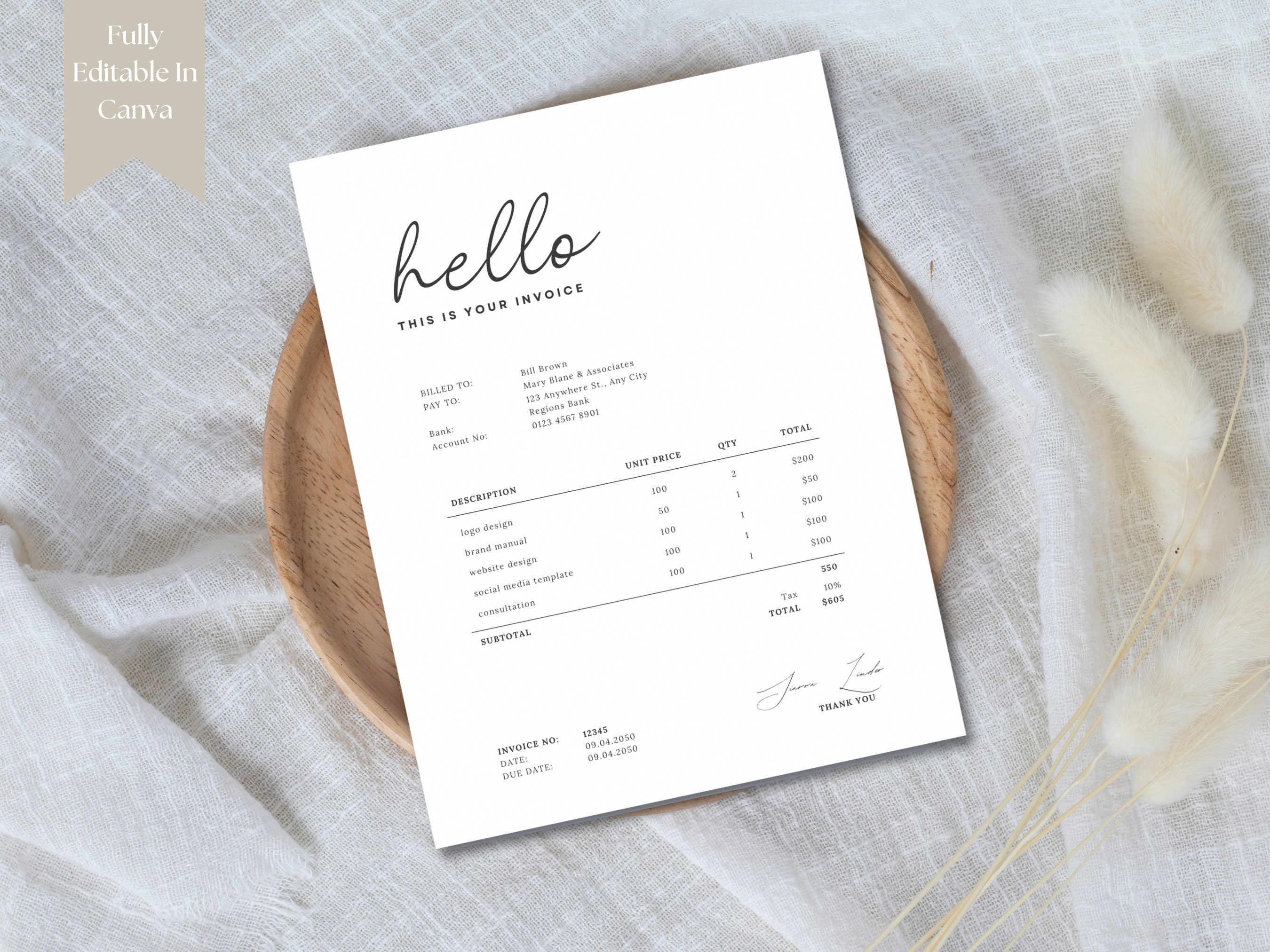 Editable Canva Invoice Template Invoice Template Minimalist Invoice ...