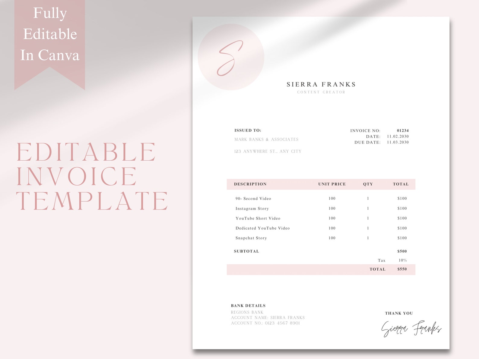 Editable Canva Invoice Template,invoice Template,minimalist Invoice ...