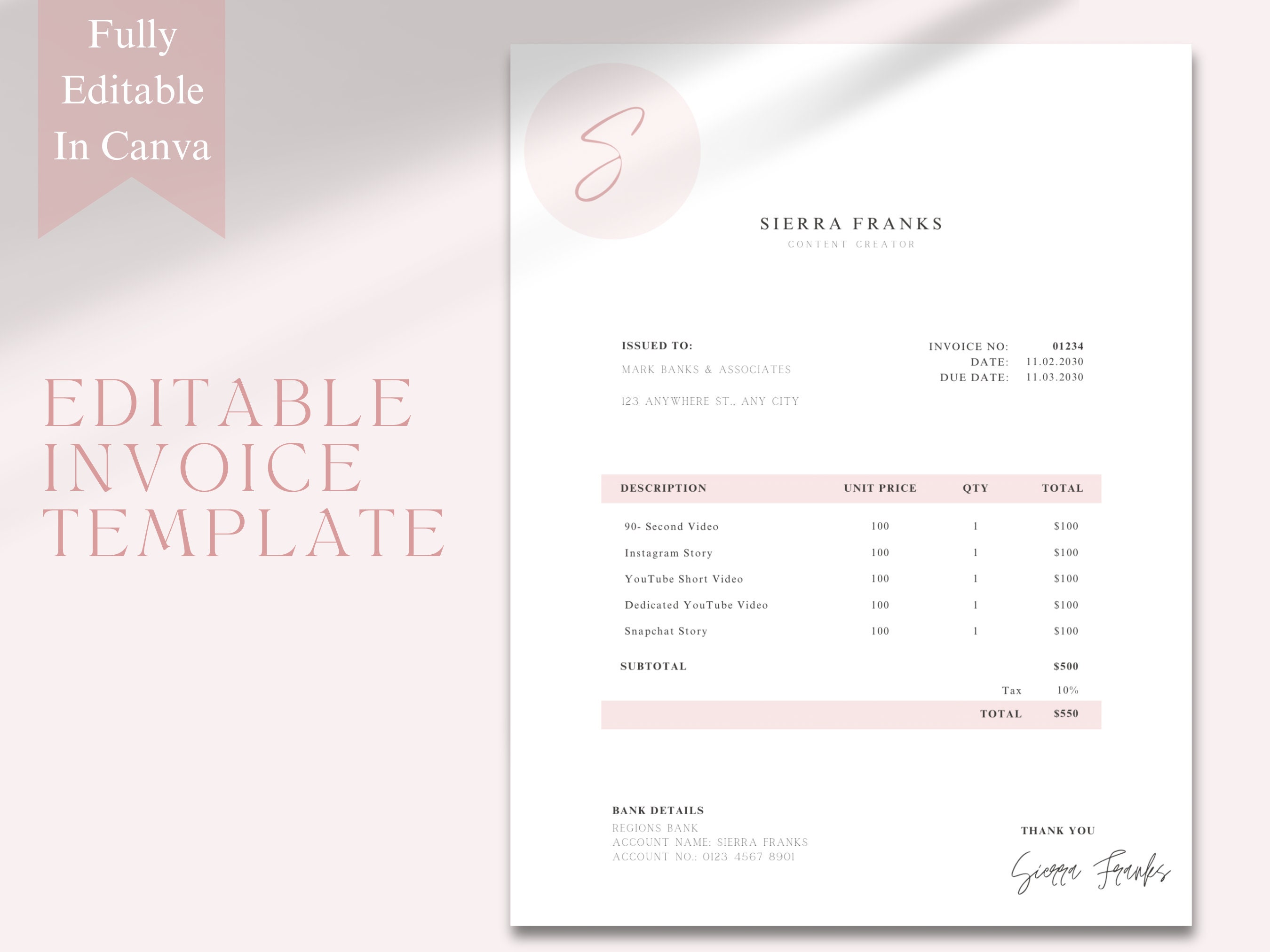 Editable Canva Invoice Template,invoice Template,minimalist Invoice ...