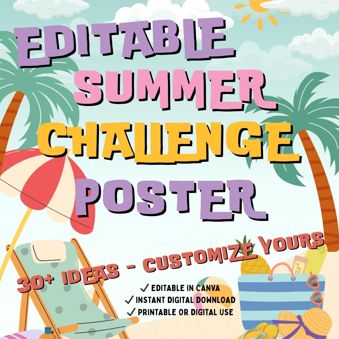 Editable Summer Challenge Poster Template | Canva Digital Download ...