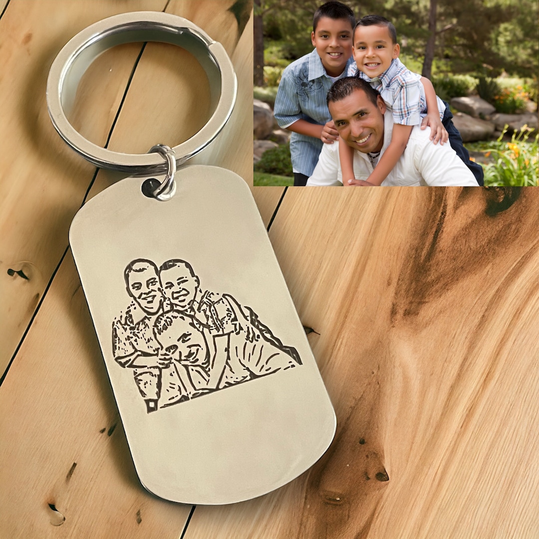 Custom Portrait Engraved Keychain, Custom Gift for Father's Day ...