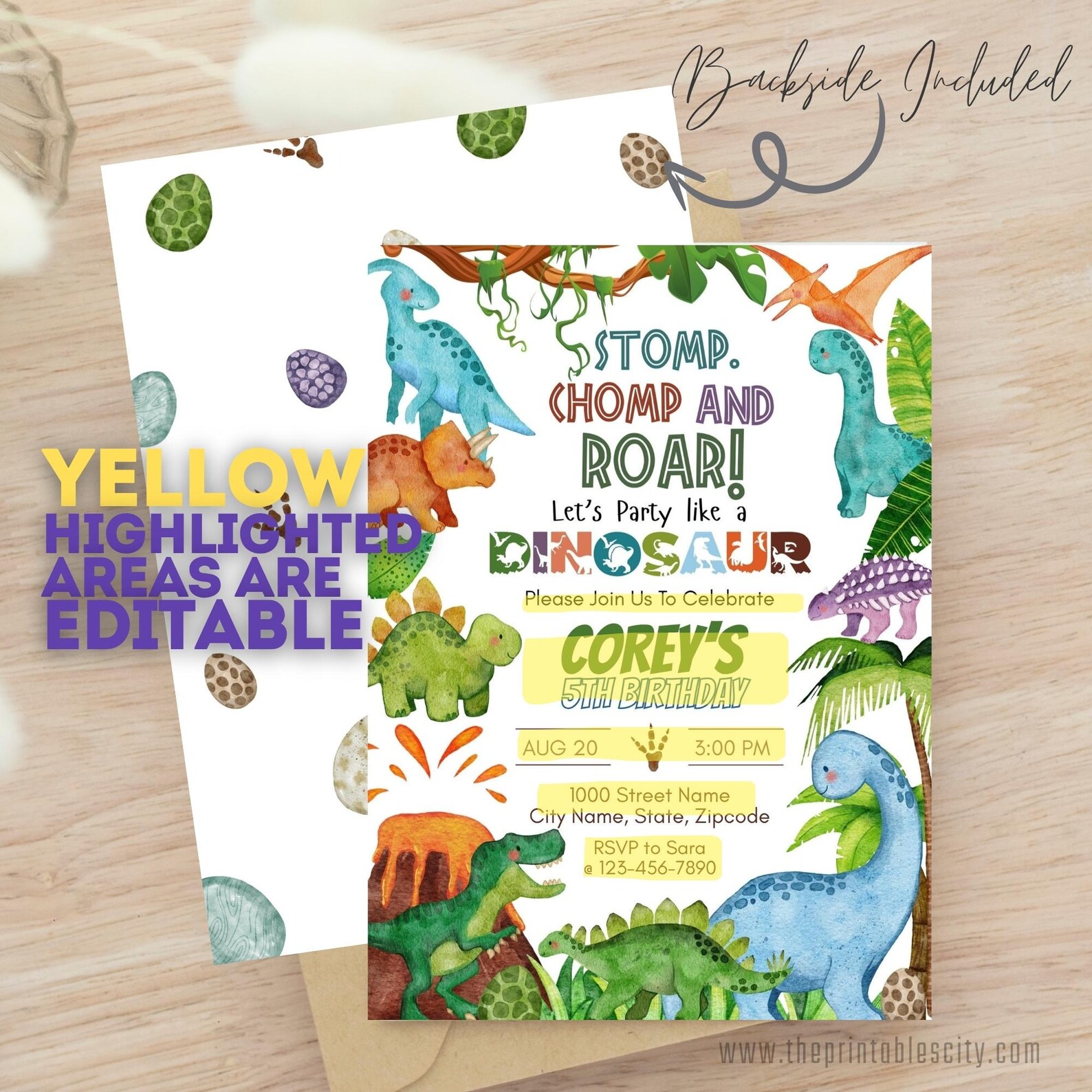 Editable Dinosaur Birthday Invitation, Dino Birthday Party Invite, T ...