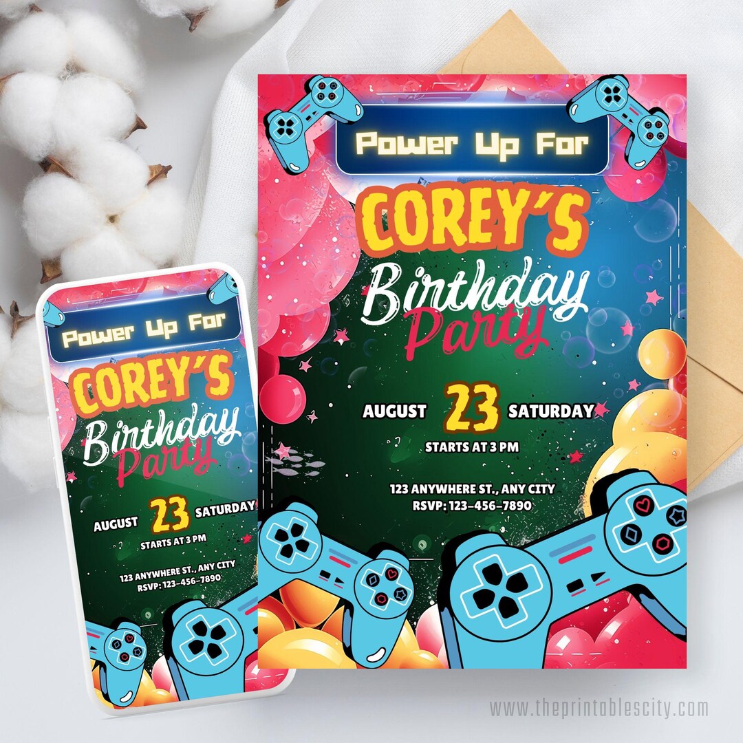 Editable Video Game Party Invitation for Birthday Party Printable Gamer ...