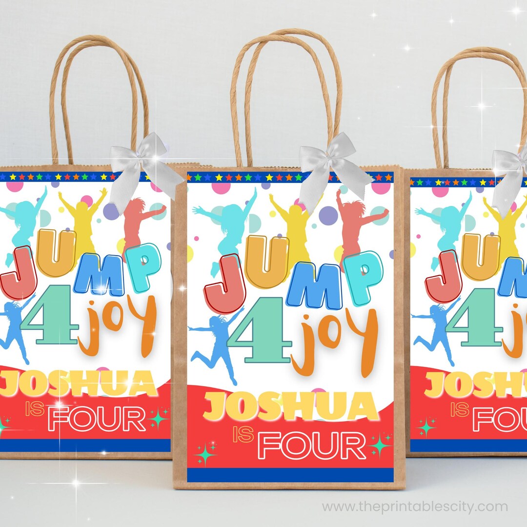 Jump 4 Joy Editable Goody Bag Label for Jump Theme Kids Birthday, Jump ...