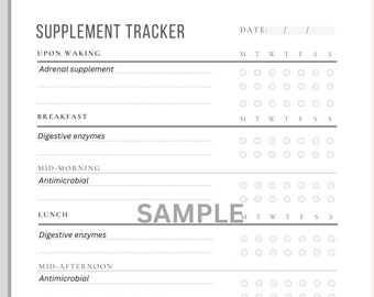 Supplement Tracker, Printable Planner, Digital Printable, Simple ...