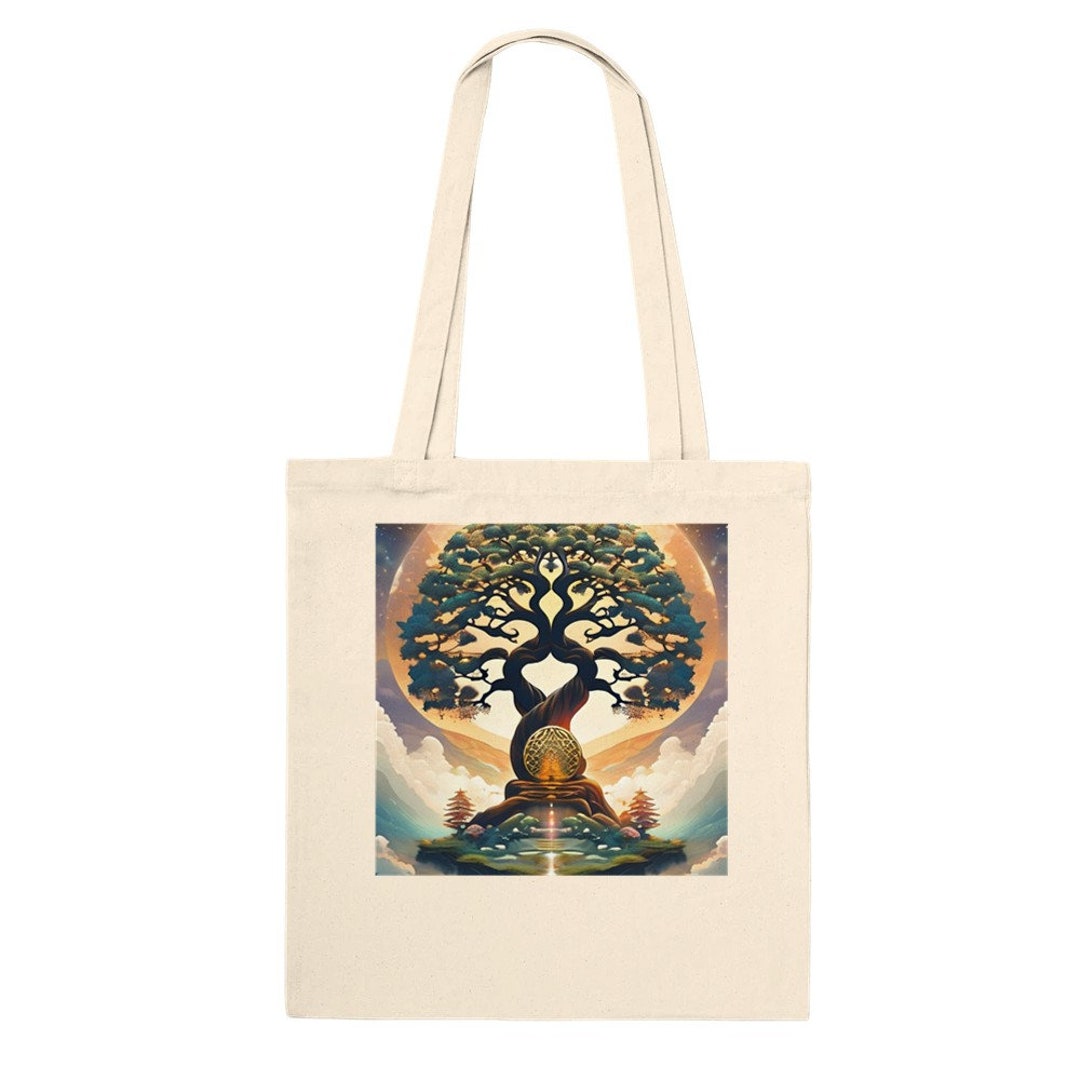 Classic Tote Bag With Tree of Life and Flower of Life Symbol - Etsy