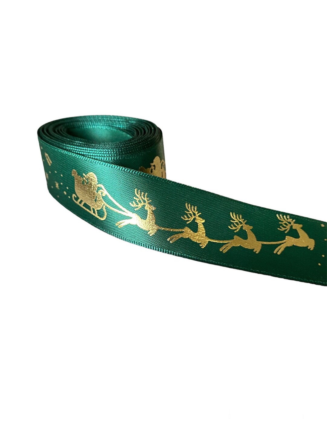 Green Satin Christmas 1 Ribbon. Christmas Reindeer Ribbon. DIY Craft ...