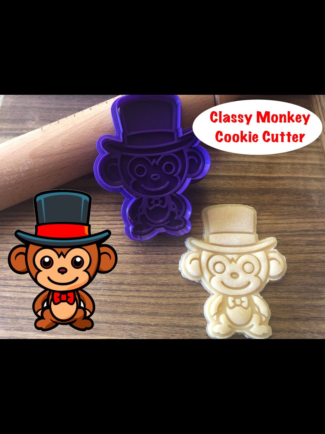 Monkey Cookie Cutter, Kawaii, Top Hat, Cookie Cutter and Stamp - Etsy