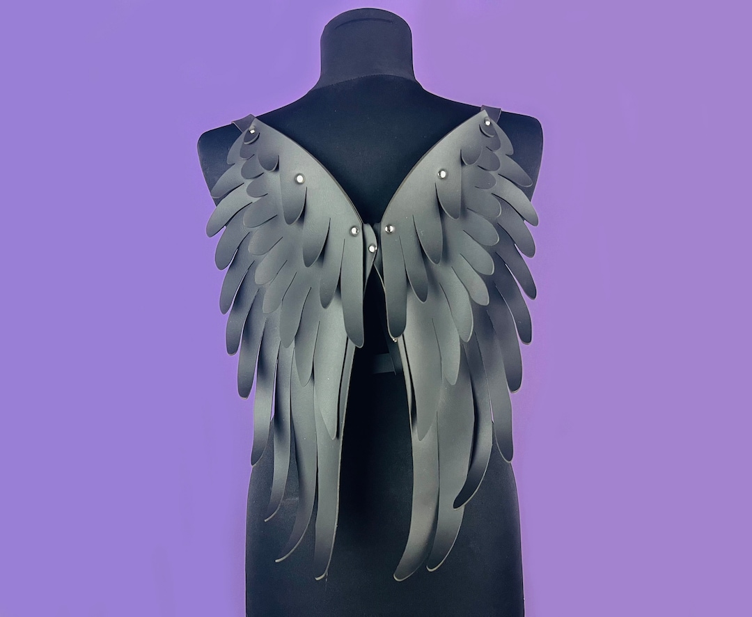 Leather Angel Wings Harness: Black Feather Cosplay Costume - Etsy