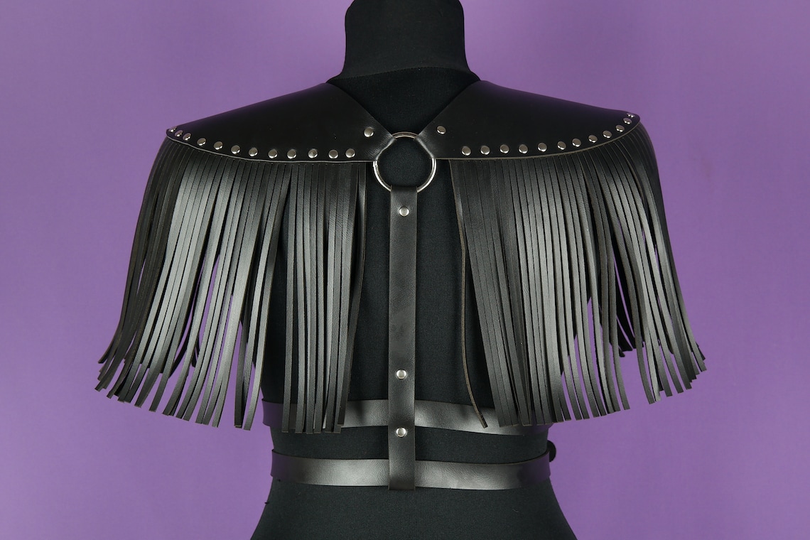 Leather Fringe Harness Tassel Epaulette Harness Chest Harness Gothic ...