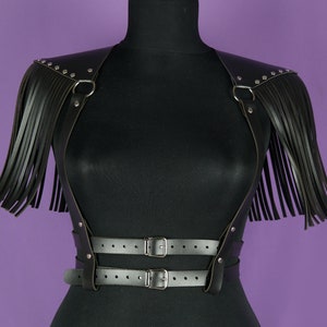 Leather Fringe Harness - Tassel Epaulette Harness - Chest Harness ...