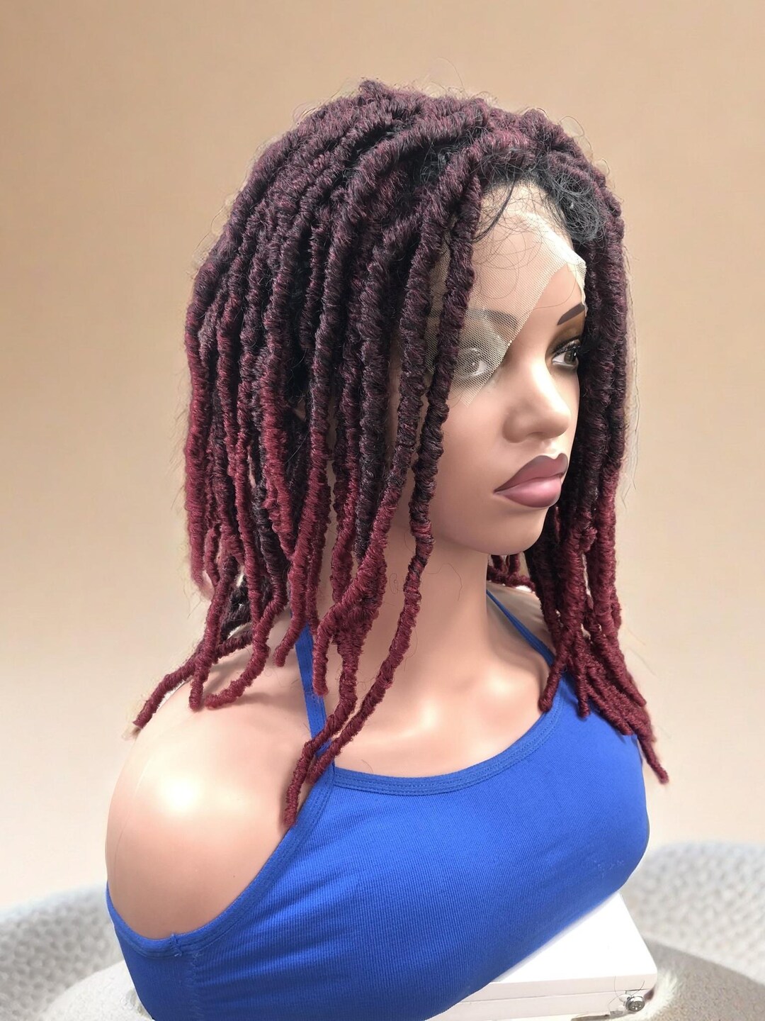 16 Inch Ombre Red Black Wigs,dreadlocks Wig,braid Wig,zebra Stripe Wig ...