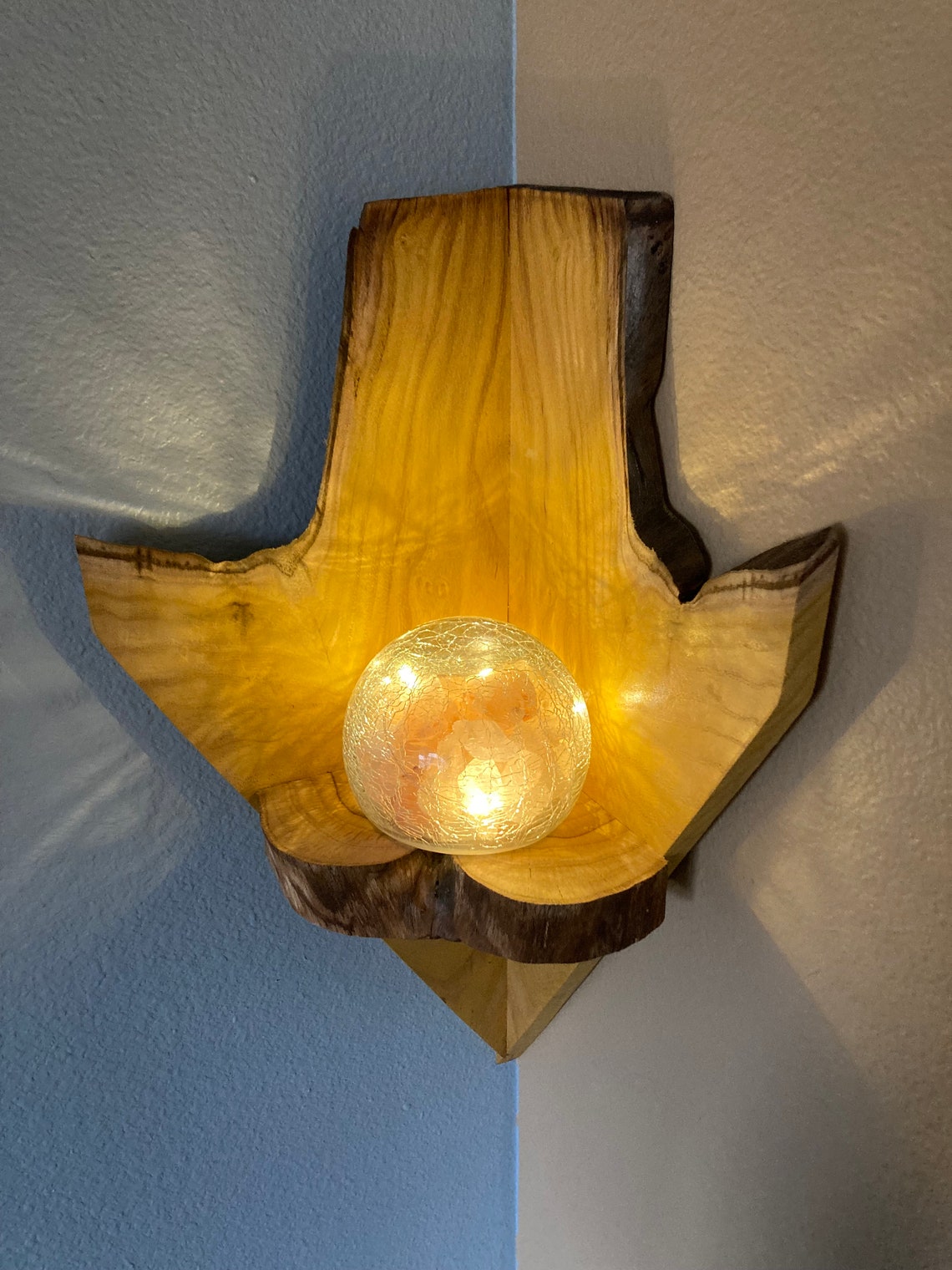 17x10x6 Live Edge Floating Corner Shelf or Salt Lamp Shelf ANGEL, White ...