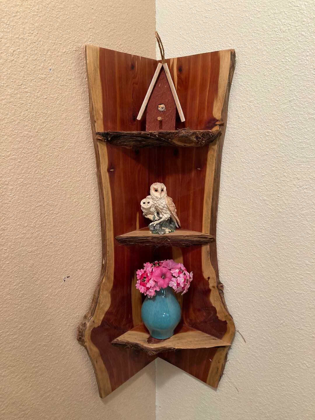 Red Cedar Floating Corner Shelves, Ruby 30x8x5 and Garnet 23x10x4 Floating Corner Shelf ...