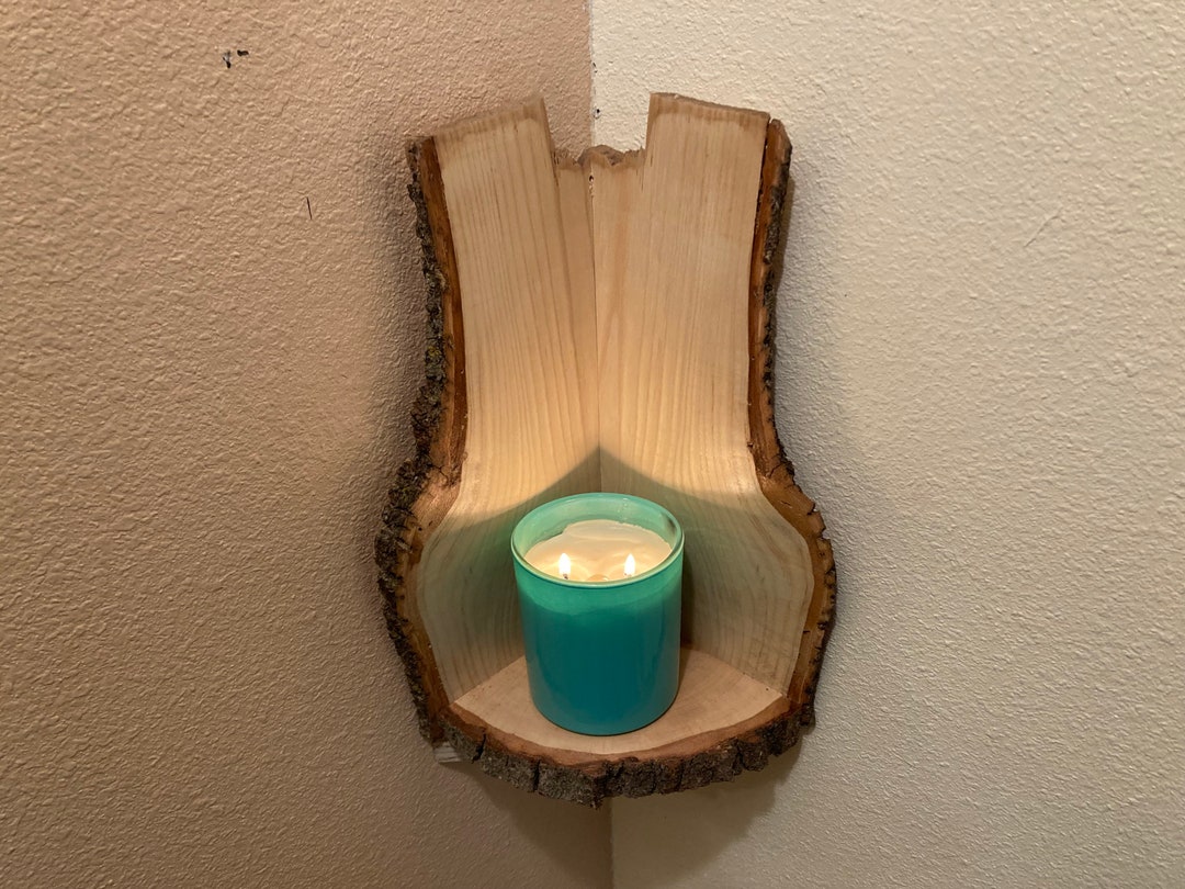 14x9x6 Live Edge Floating Corner Shelf SMOOTH MOVE, Ash Floating Shelf ...