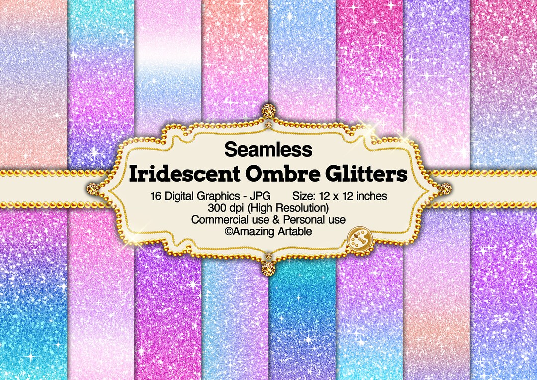 Iridescent Ombre Glitter Seamless Digital Paper: Shimmering Mermaid ...