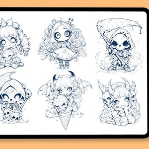 Halloween Chibi Characters Stamp Brushes: 56 Halloween Procreate Brush ...