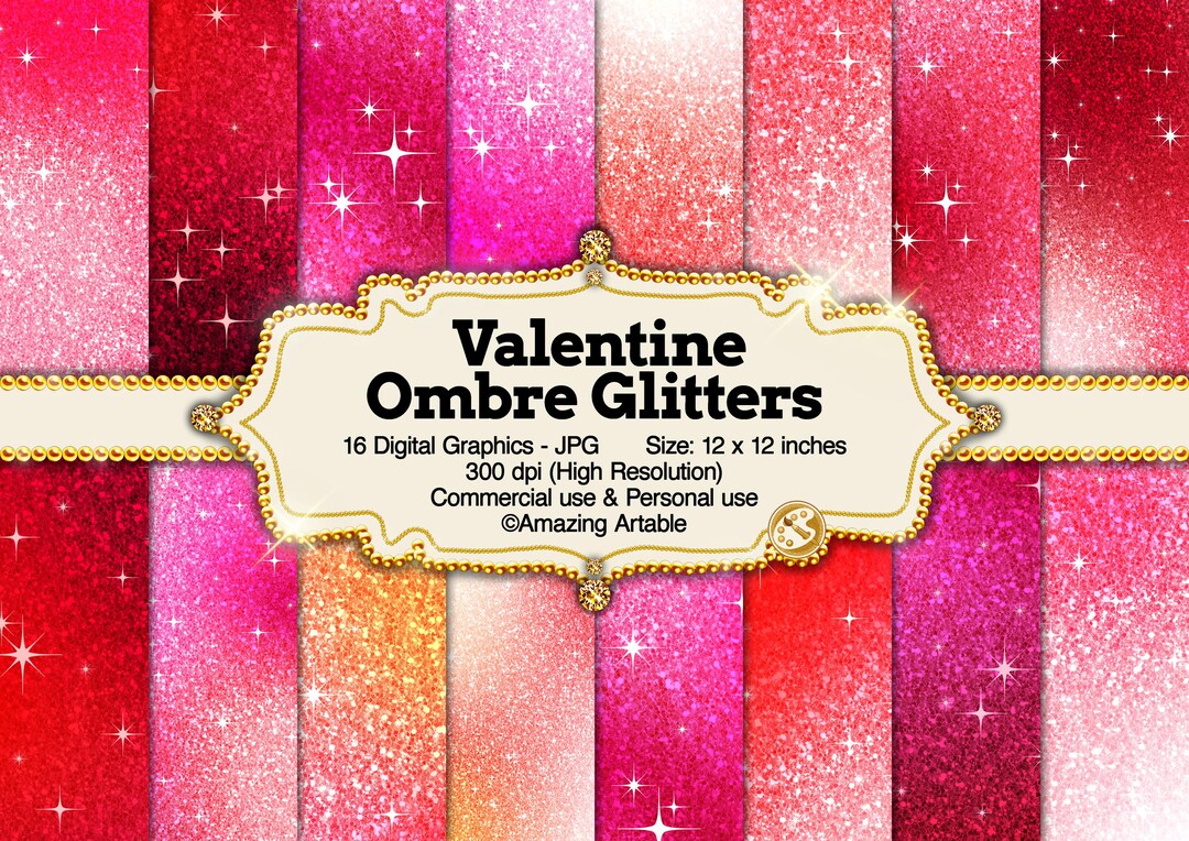 Valentine Ombre Glitter Digital Paper: Neon Pink Gradient Digital Paper ...