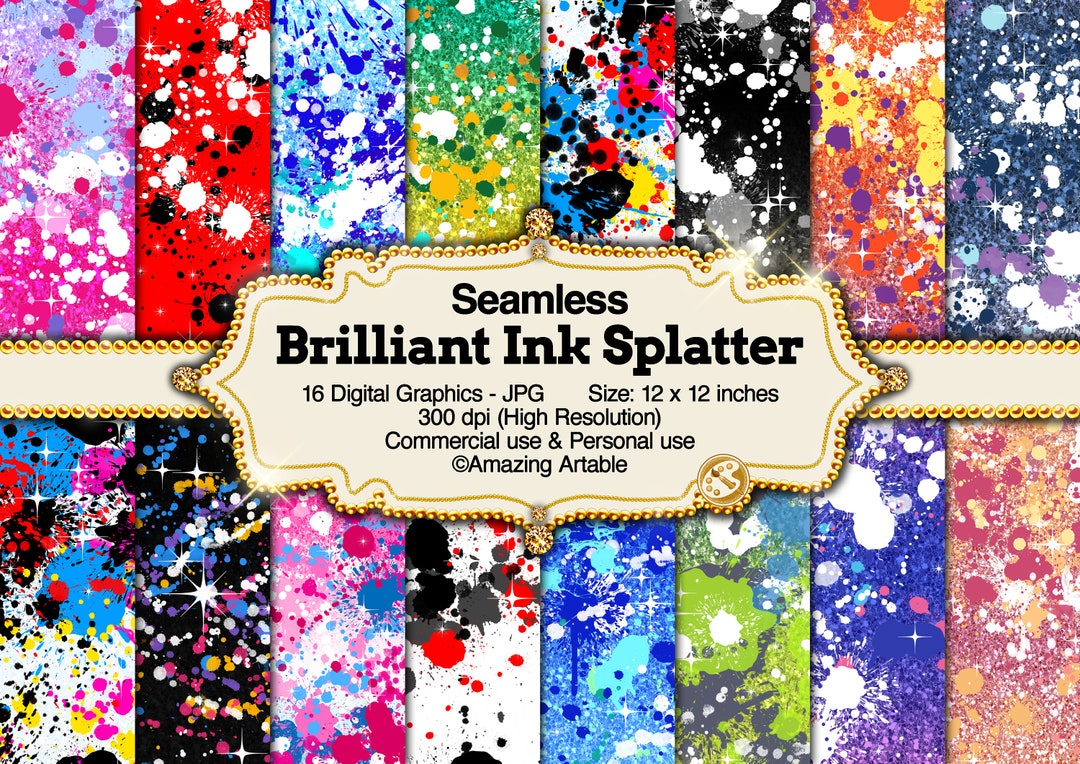 Brilliant Ink Splatter Seamless Digital Paper: Black White Splatter Red ...