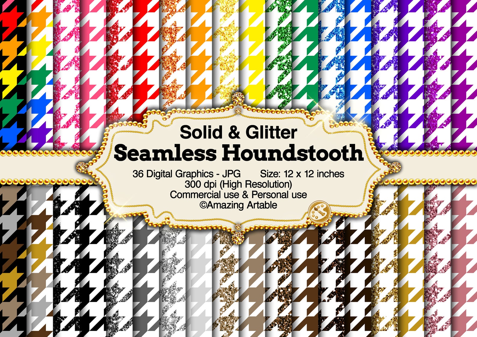 Houndstooth Seamless Digital Paper: Rainbow Houndstooth Digital Paper ...