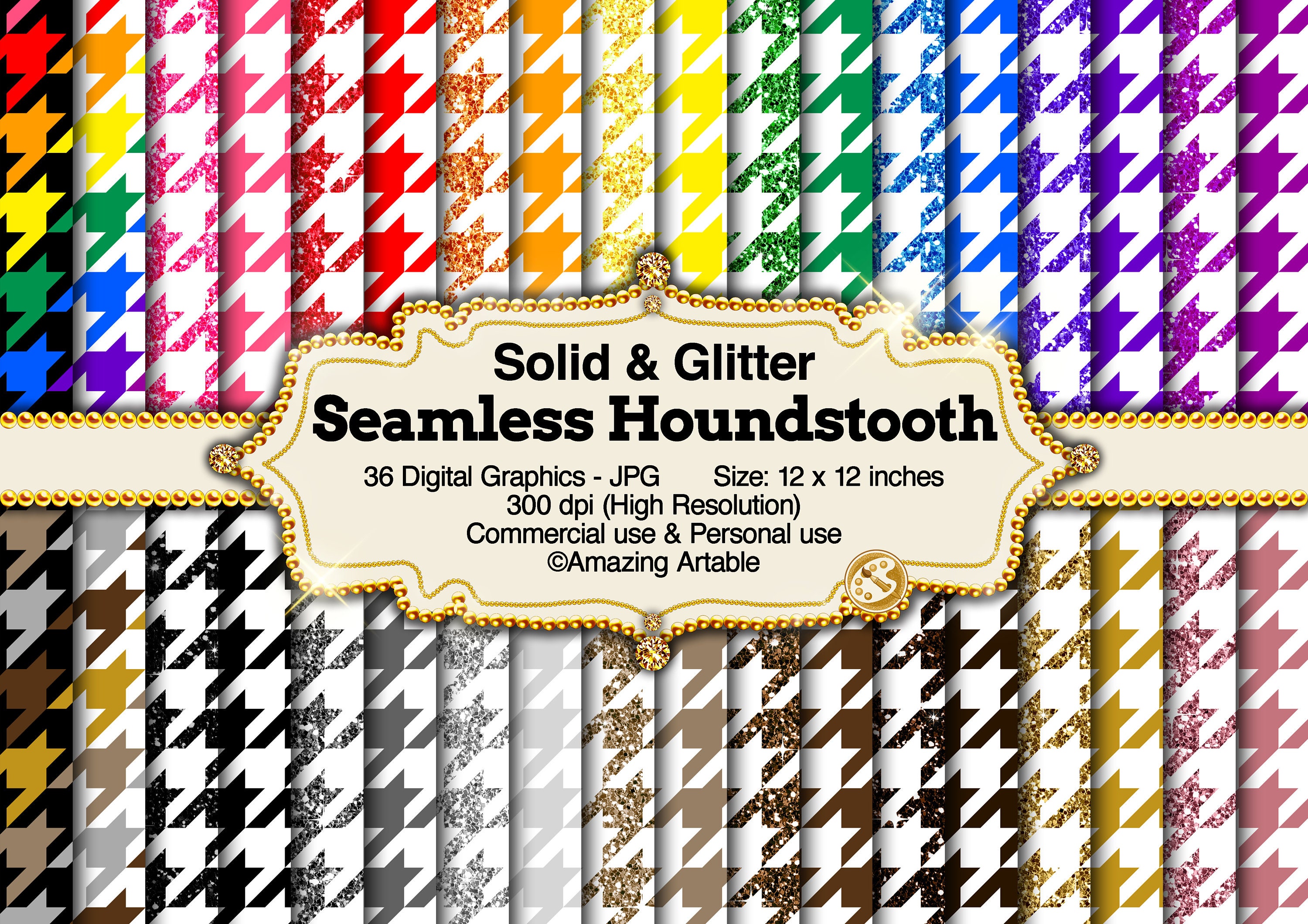 Houndstooth Seamless Digital Paper: Rainbow Houndstooth Digital Paper ...