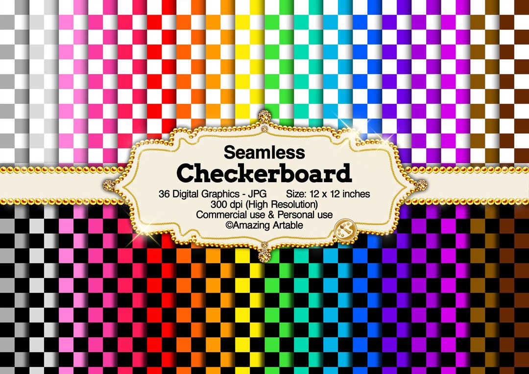 Checkerboard Seamless Digital Paper: Bright Rainbow Checkerboard ...
