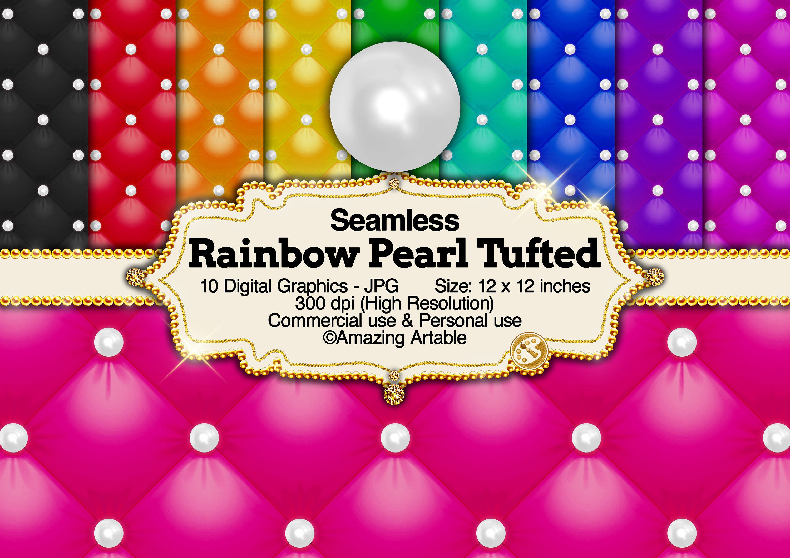 Rainbow Pearl Tufted Digital Paper: Luxury Seamless Pearl Background ...