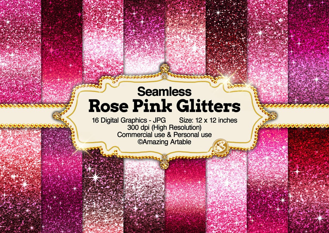 Rose Pink Glitter Seamless Digital Paper: Romantic Pink Glitter Paper ...