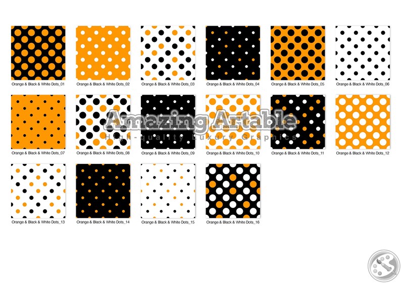 Orange Black and White Dot Seamless Digital Paper: Orange Polka Dot ...