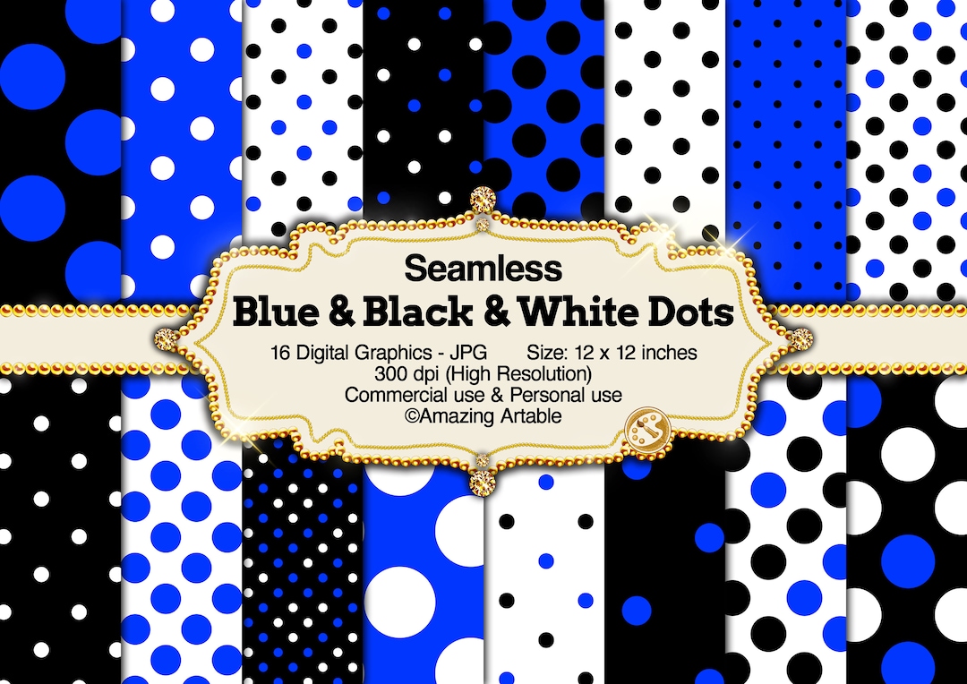 Blue & Black Dots Seamless Digital Paper: Classic Polka Dot Digital ...