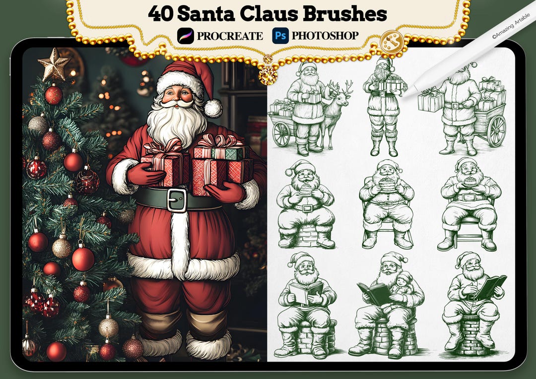 Santa Claus Stamp Brushes: 40 Santa Claus Procreate Brush Santa Claus ...